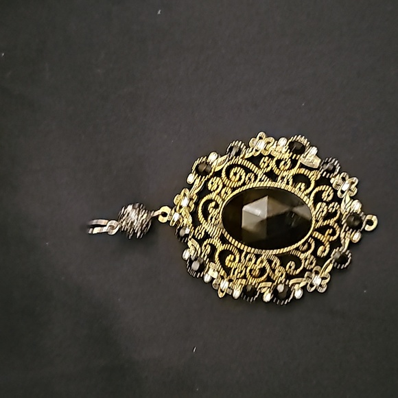 Jewelry | Vintage Black Gold Lace Gem Gothic Pendent | Poshmark